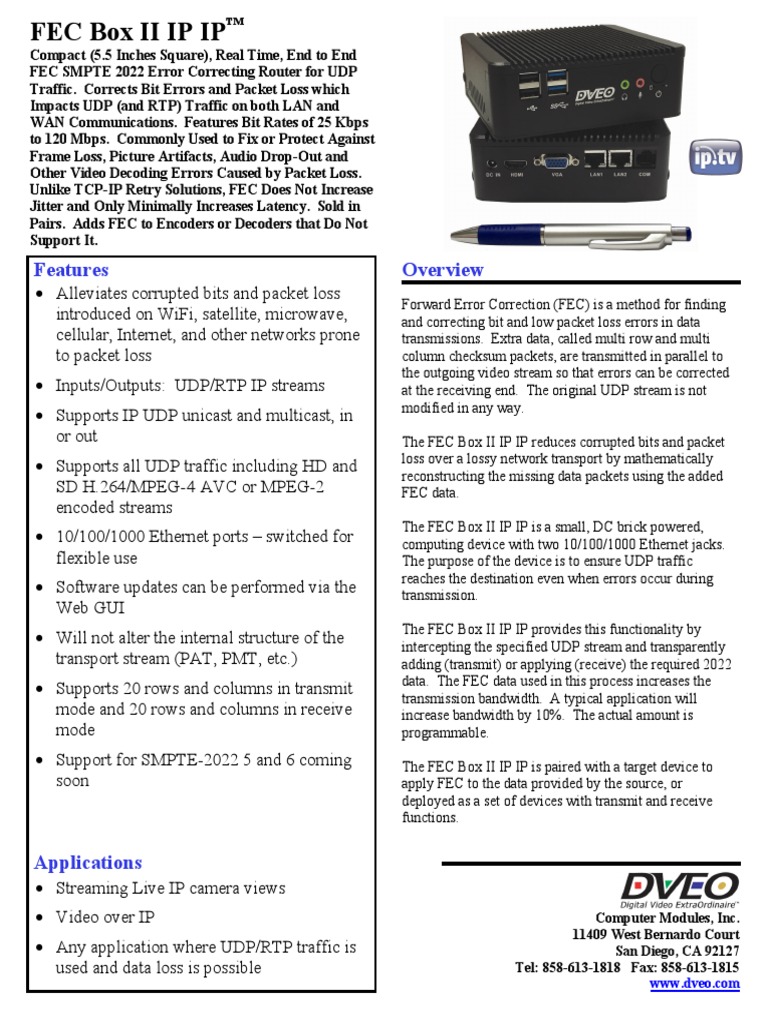 Fec Box II Ip Ip Datasheet | PDF | Network Packet | Forward Error ...