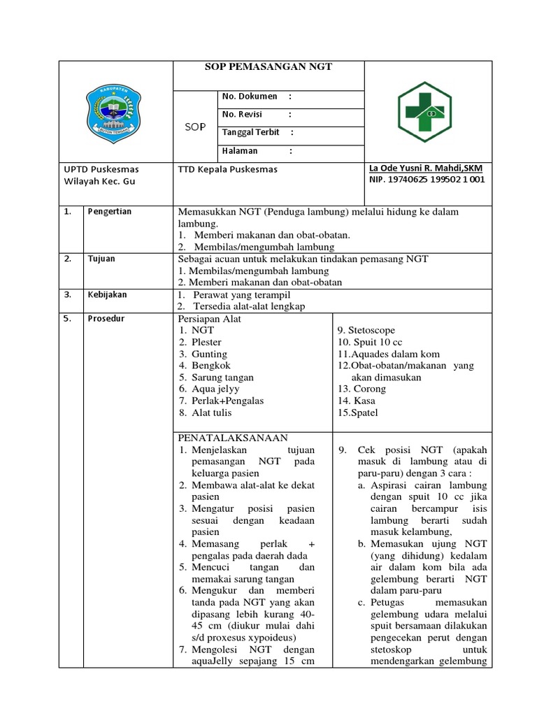 Sop Pemasangan NGT | PDF