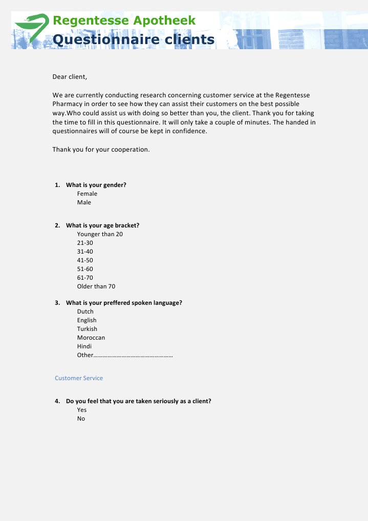 Questionnaire Clients Revised | PDF | Pharmacy | Health Care