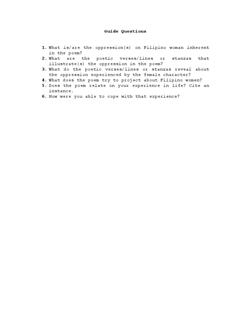 In The Poem? Illustrate(s) The Oppression in The Poem? The Oppression ...