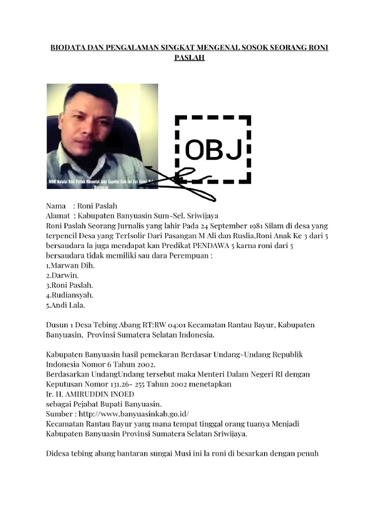 Biodata Roni Paslah | PDF