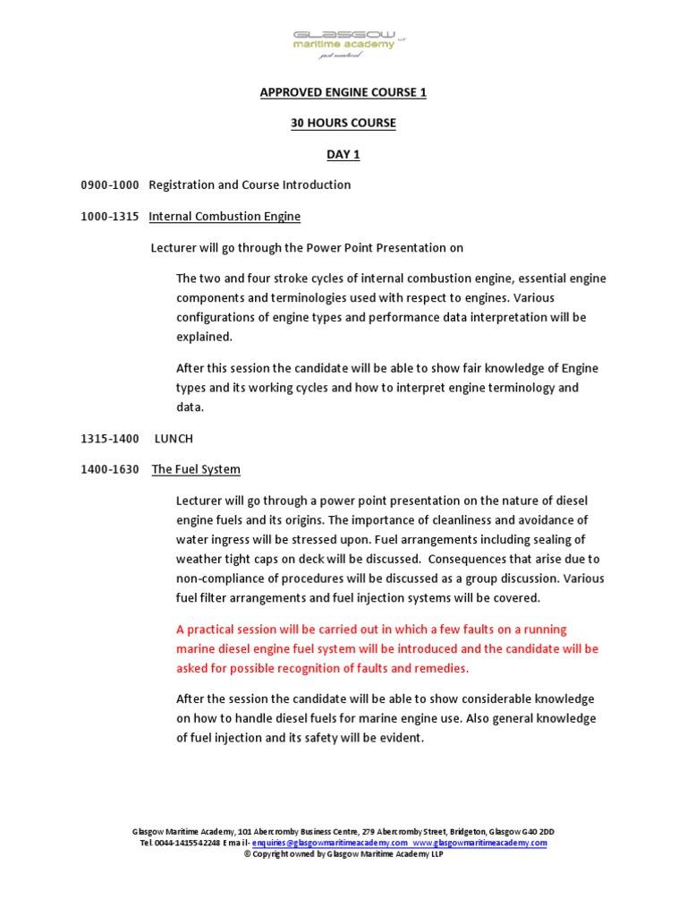 Course Structure and Lesson Objective For Approved Engine Course - Mca ...