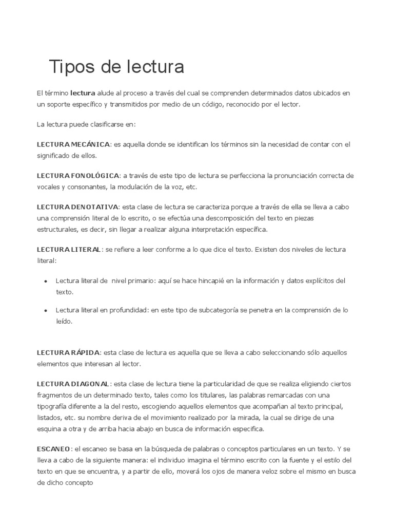 Tipos de Lectura | PDF | Lectura (proceso) | Cognición