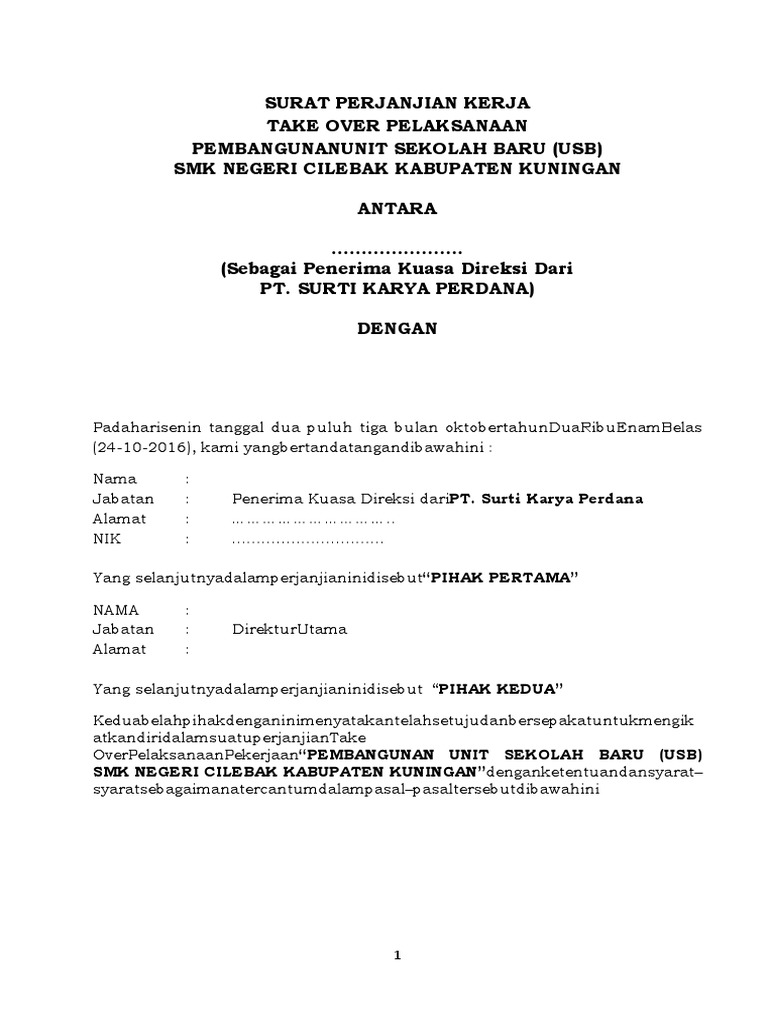 Draft Kontrak Kerjasama Take Over | PDF