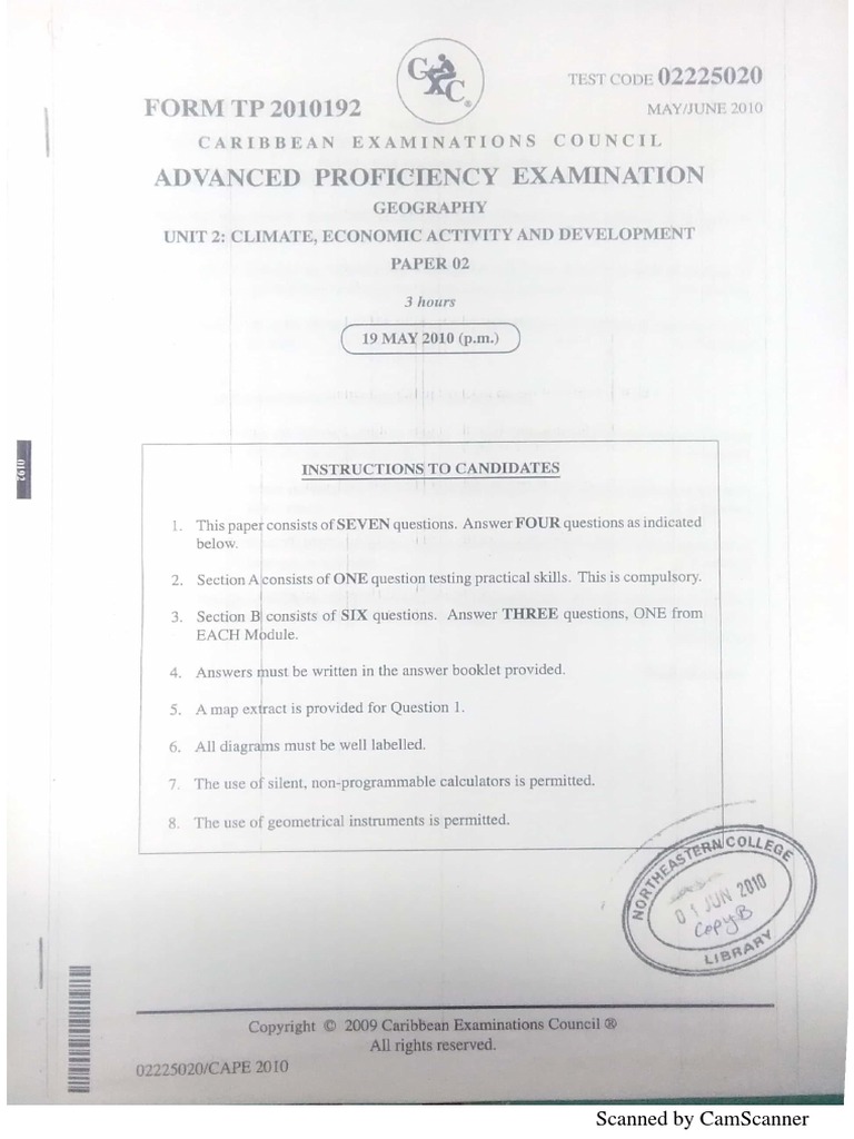CAPE Geography 2010 Unit 2 Paper 2 | PDF