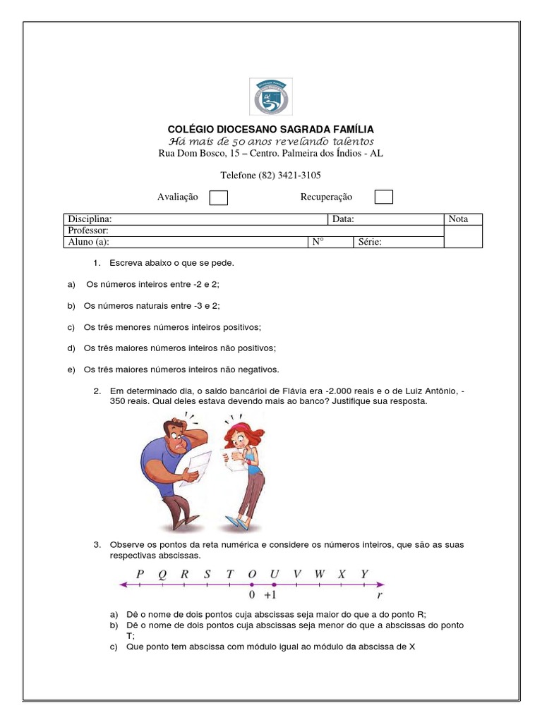 Prova de Matemática 7 Ano | PDF