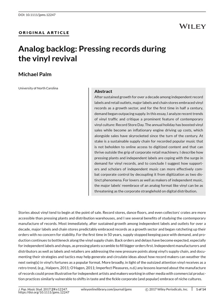 Analog Backlog: Pressing Records During The Vinyl Revival | PDF ...