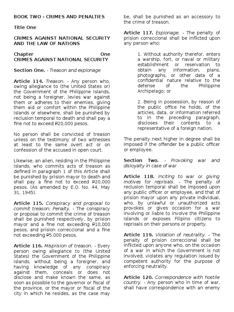 Revised Penal Code - BOOK 2 | PDF | Forgery | Treason
