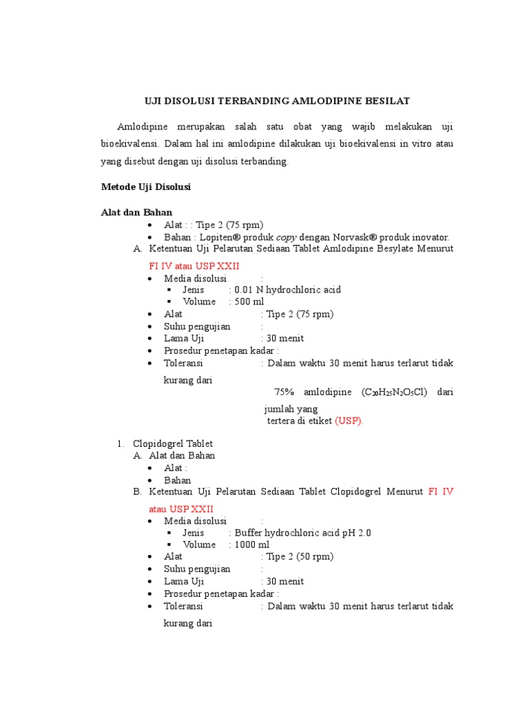Uji Disolusi Amlodipine Besilat | PDF