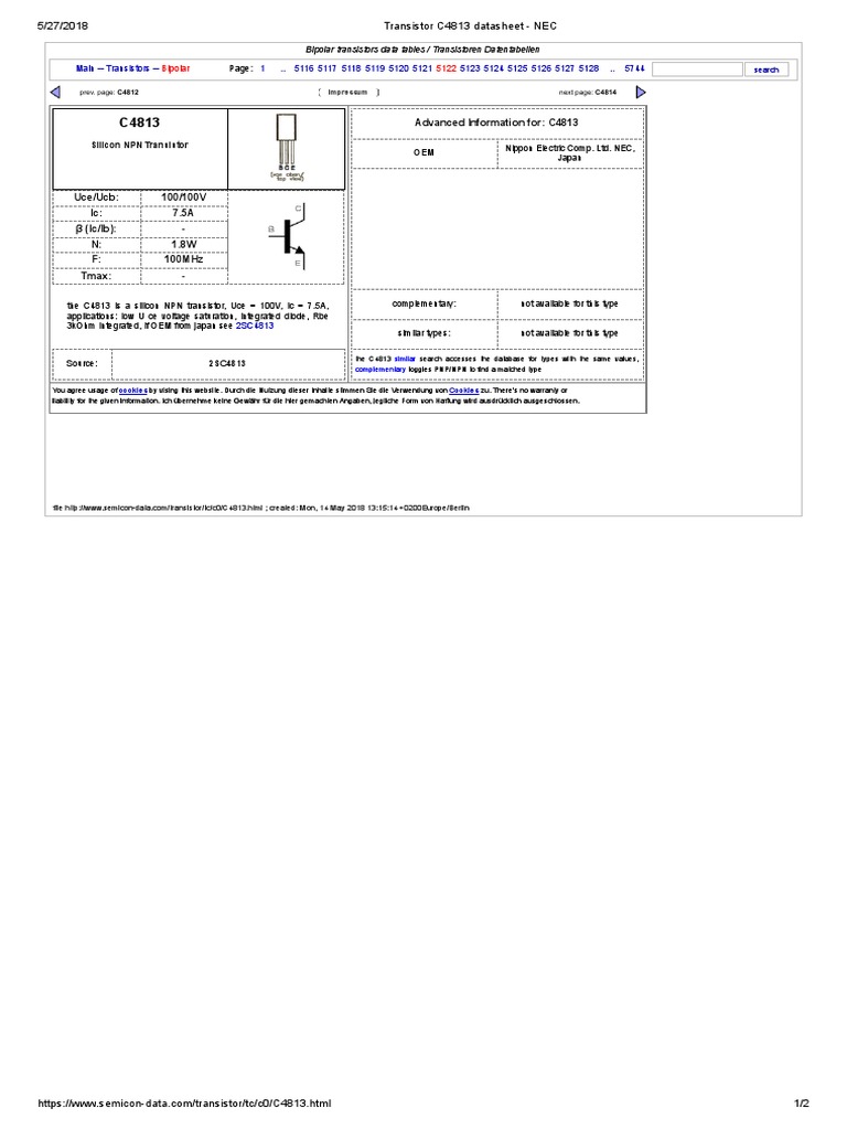 Transistor C4813 Datasheet - NEC | PDF | Bipolar Junction Transistor ...