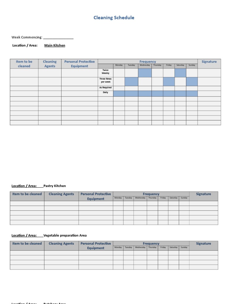 Cleaning Schedule Template | PDF | Cooking | Food And Drink Preparation
