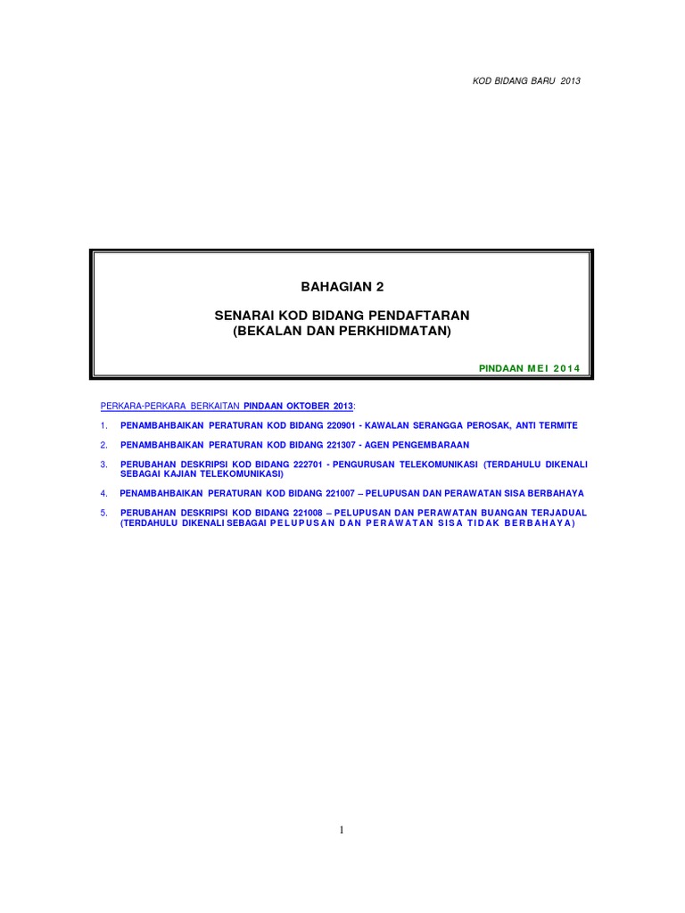 Kod Bidang Baharu Bekalan Perkhidmatan PDF | PDF