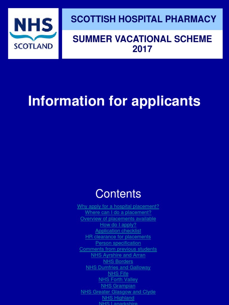 NHS Scotland Summer Placement Information 2017 | PDF | Pharmacy | Hospital