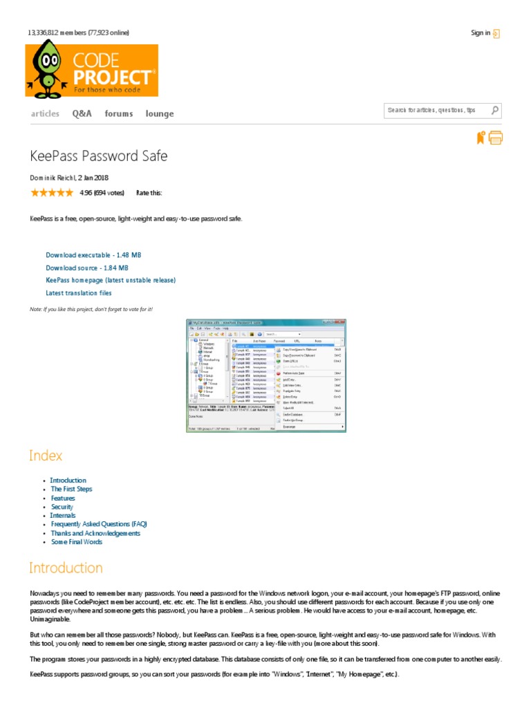 KeePass Password Safe - CodeProject | PDF | Key (Cryptography) | Cryptography