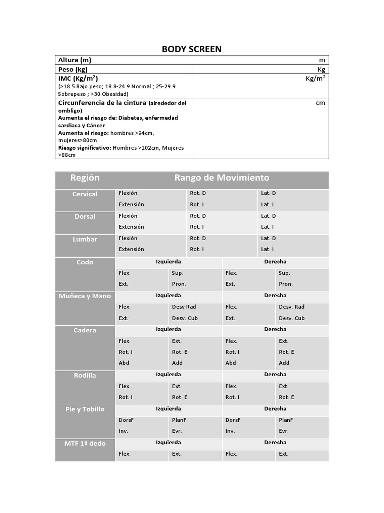 Body Screen Assessment: A Comprehensive Evaluation of Body Measurements ...