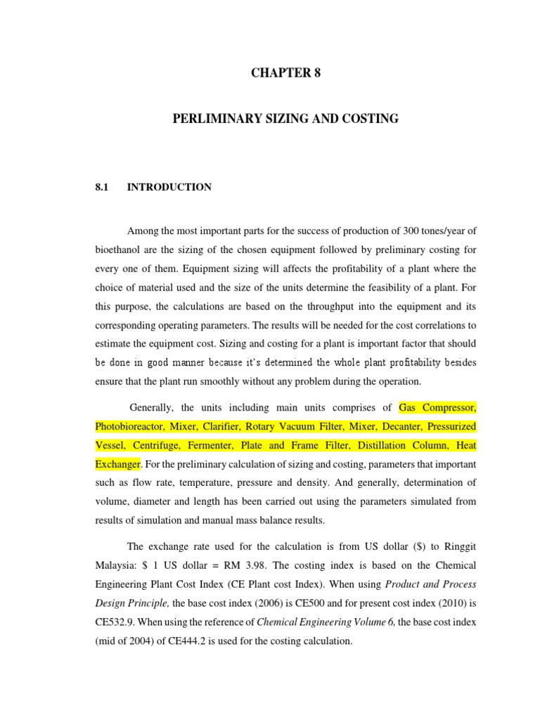 Preliminary Sizing & Costing | PDF