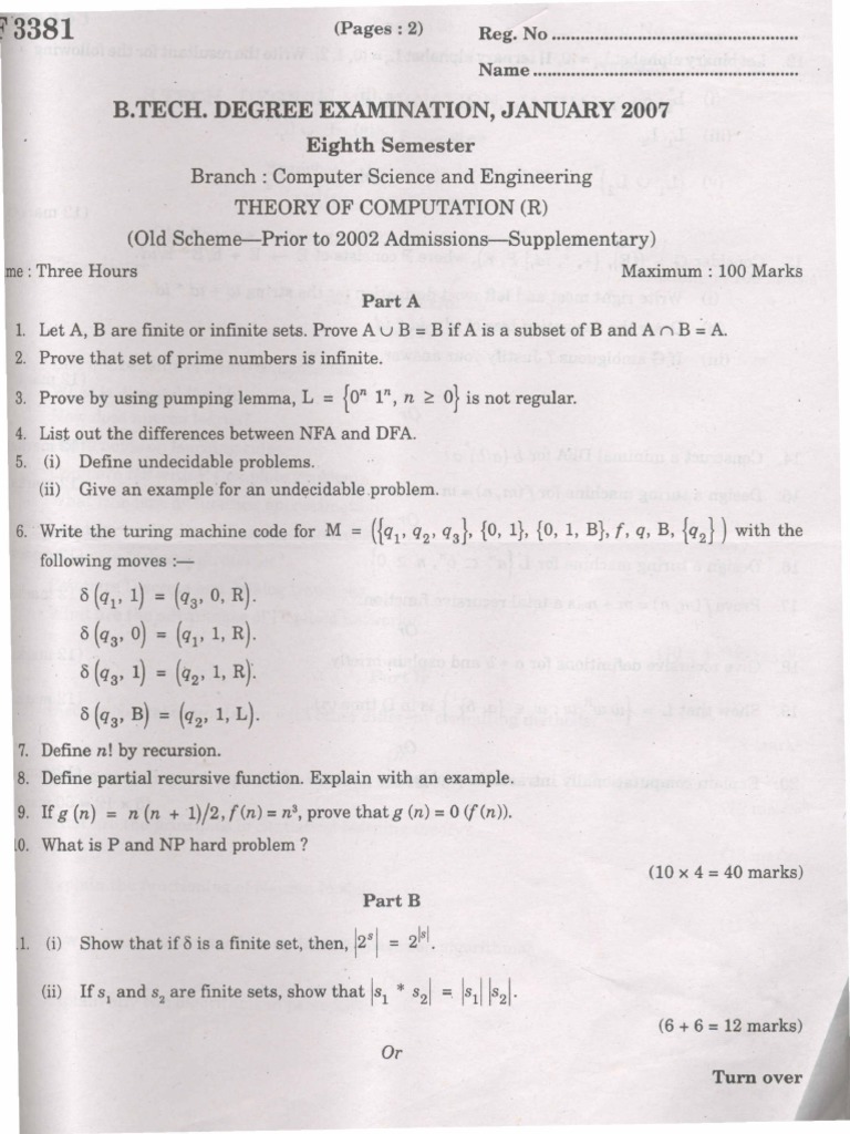 Cs S8 Theory Of Computation Pdf Theory Of Computation Areas Of Computer Science