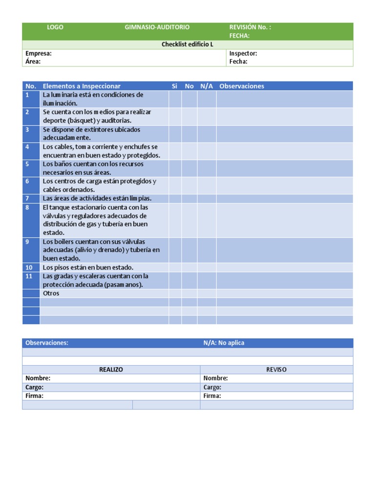 Formato Checklist Edificio L | PDF