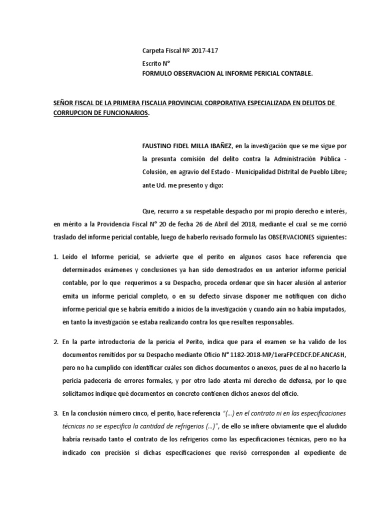 Observaciones al Informe Pericial Contable | PDF