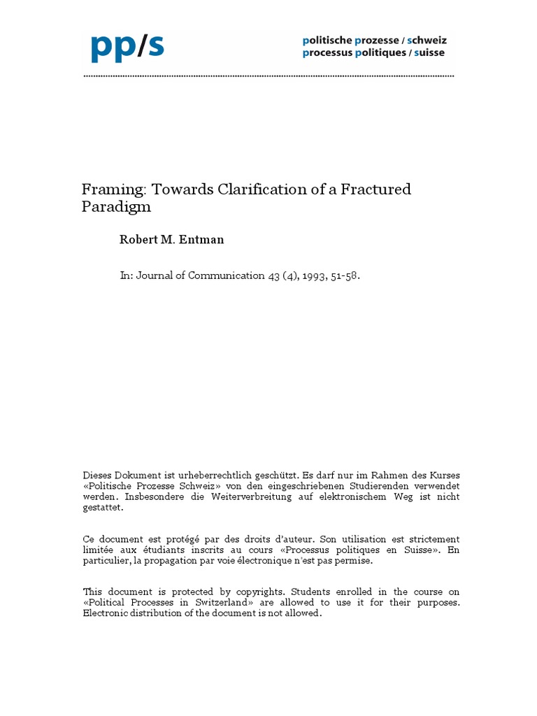 Framing: Towards Clarification of A Fractured Paradigm: Robert M ...