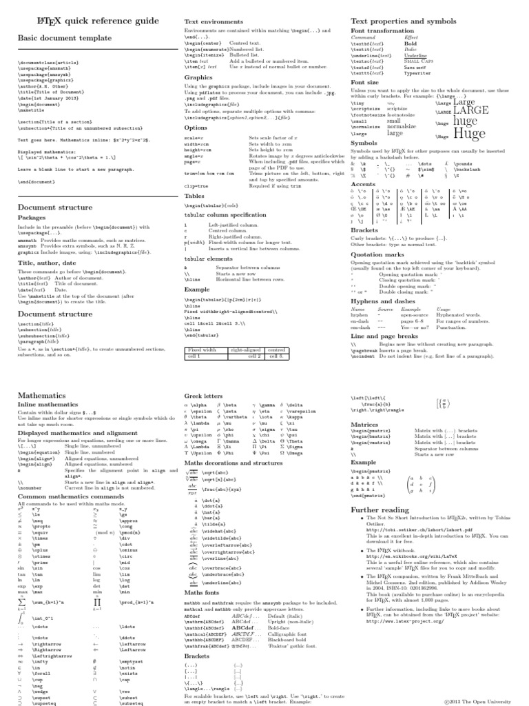L TEX Quick Reference Guide: Large | PDF | Quotation Mark | Graphic Design