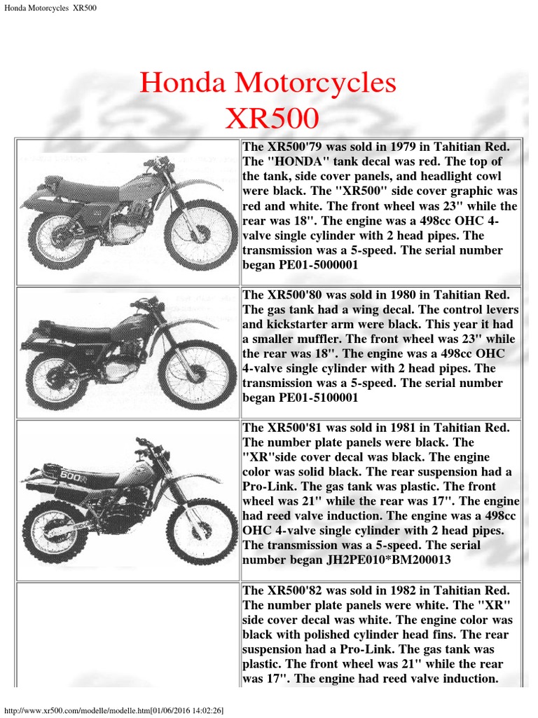 Honda Xr500 | PDF | Road Vehicles | Motor Vehicle
