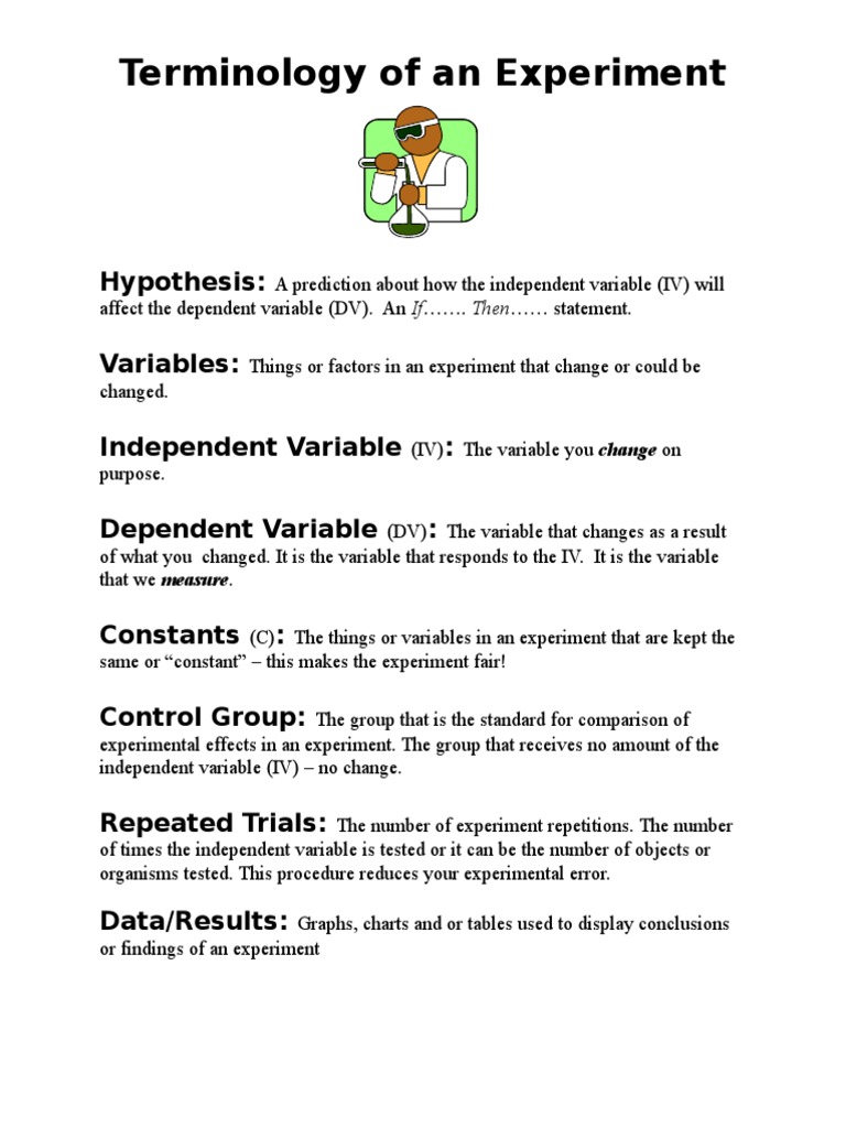 Terminology of An Experiment: Hypothesis: Variables: Independent ...