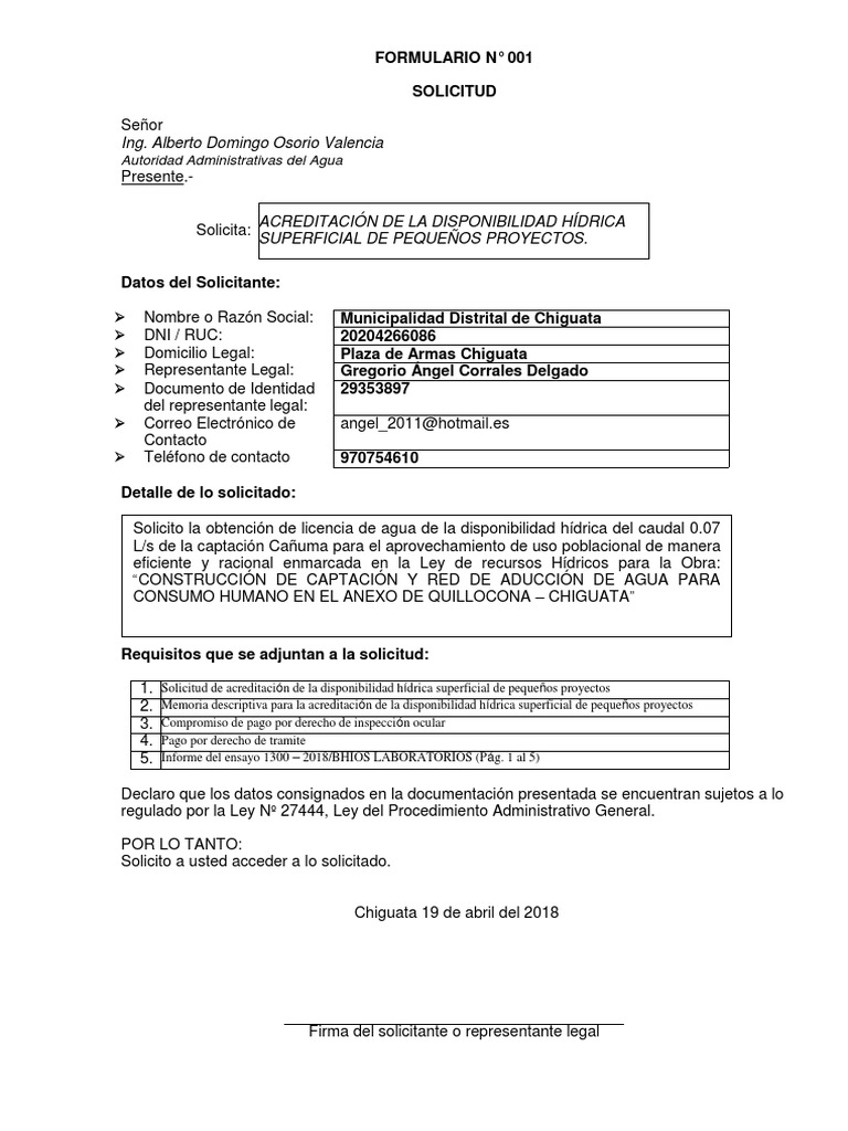 Formulario 001-Solicitud 0 49 | PDF