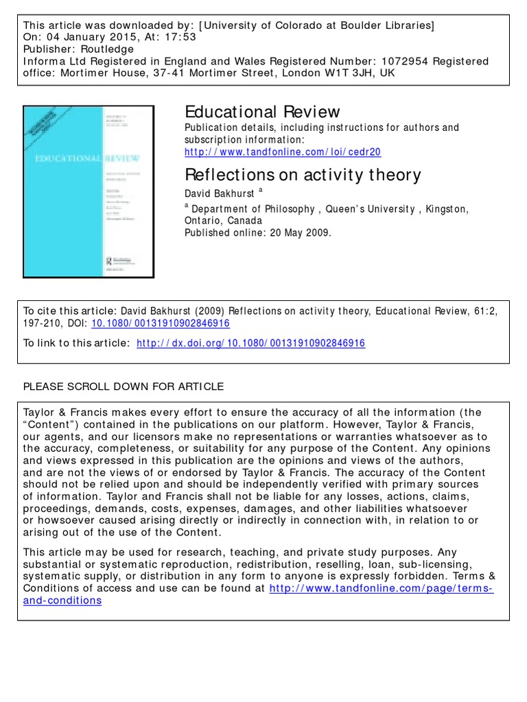 Bakhurst, David - Reflections On Activity Theory 2009 | PDF | Concept ...