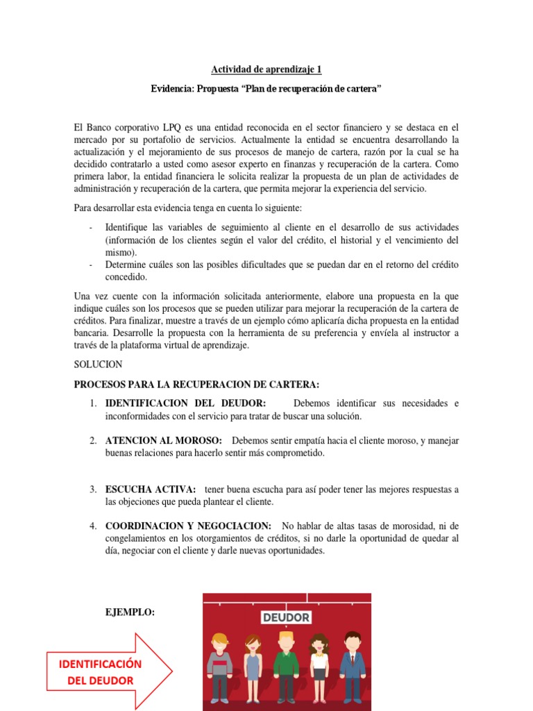 Propuesta Plan de Recuperacion de Cartera | PDF | Bancos | Cliente Propuesta Plan de Recuperacion de Cartera | PDF | Bancos | Cliente