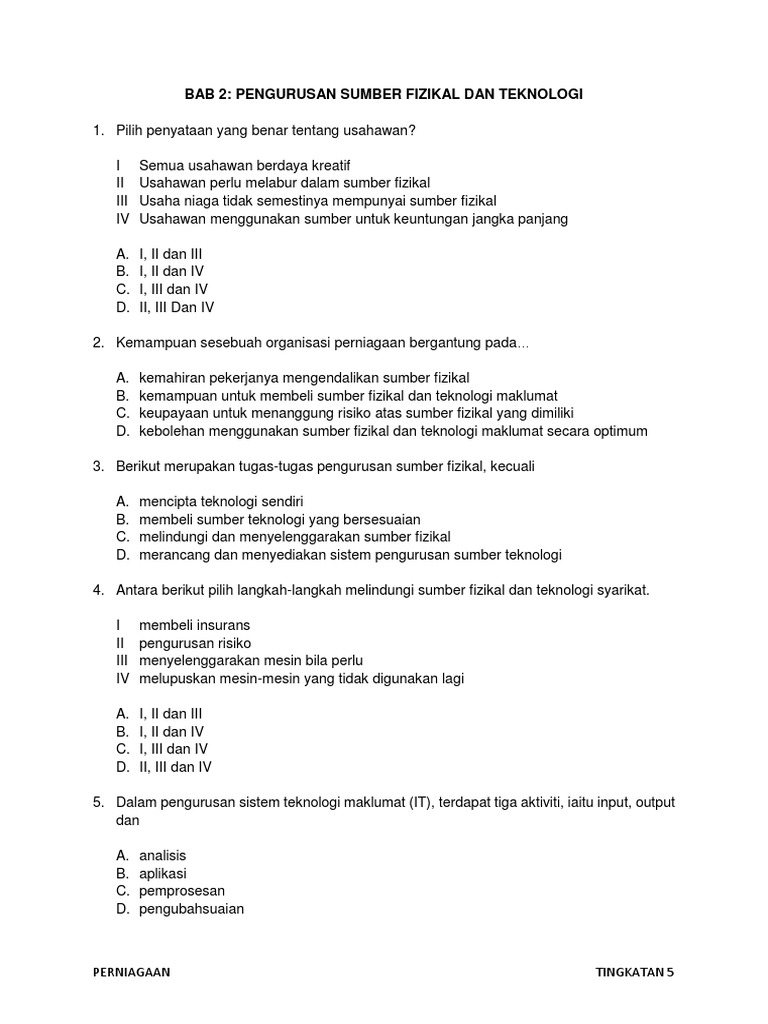 Perniagaan SPM 2018: Soalan Objektif | PDF