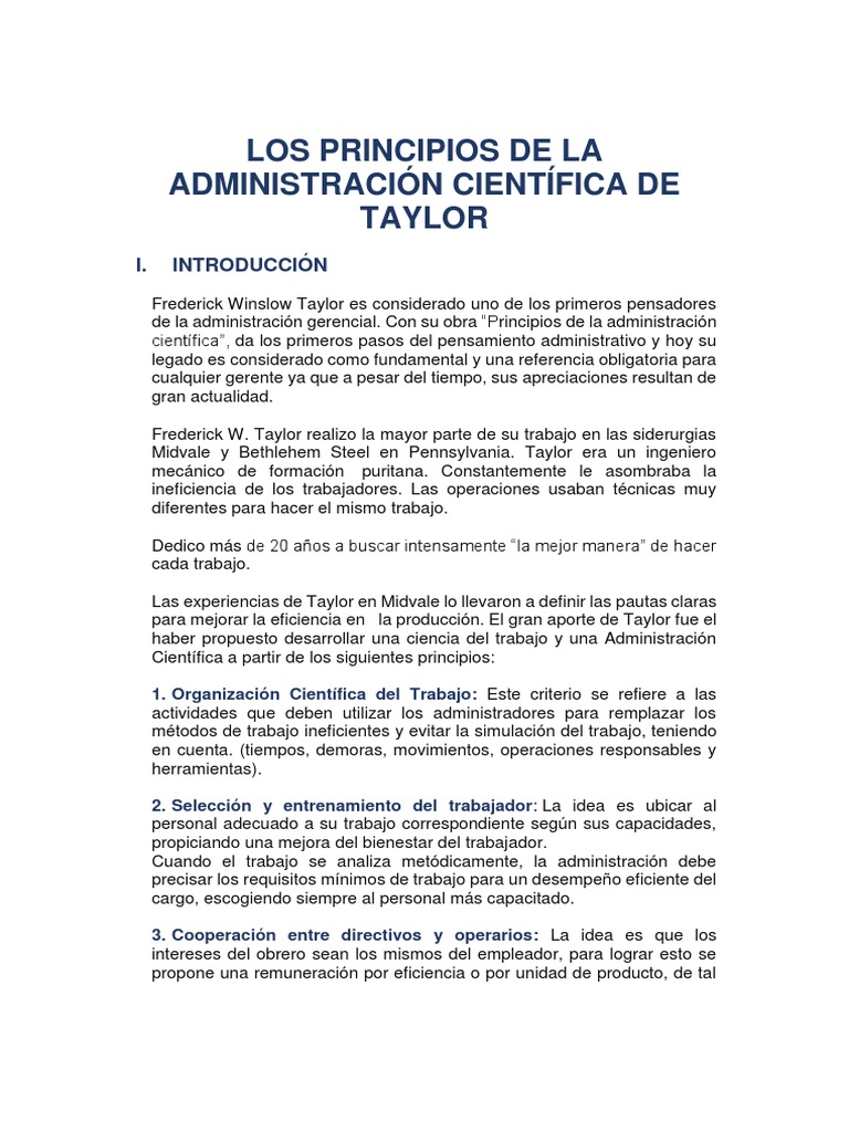 Los Principios de La Administración Científica de Taylor | Science ...