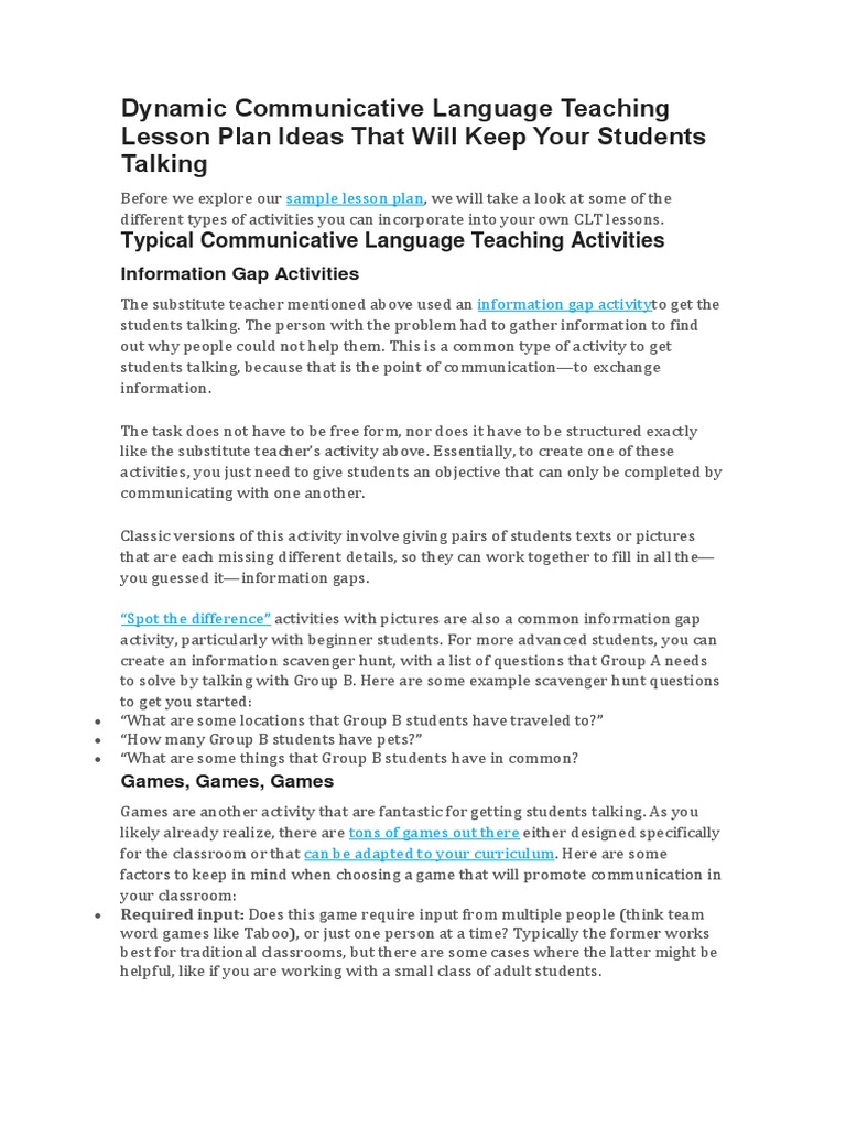 Dynamic Communicative Language Teaching Lesson Plan Ideas That Will ...