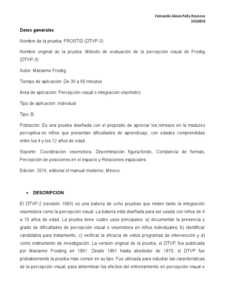 Evaluación Visual en Niños: Test Frostig | PDF | Validez (Estadísticas ...