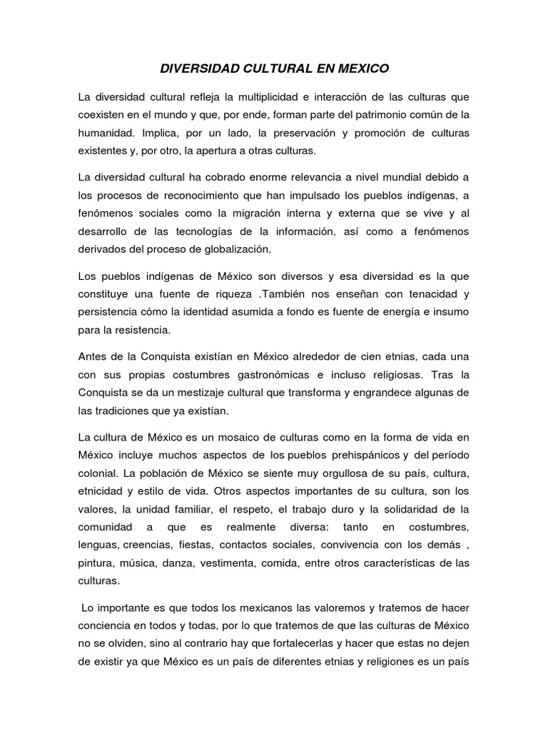 Diversidad Cultural en Mexico Reporte. | PDF | Diversidad cultural | México