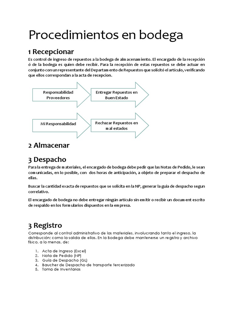 Procedimientos en Bodega | PDF