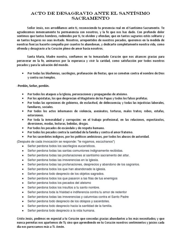 Acto de Desagravio Ante El Santísimo Sacramento | PDF | eucaristía | Pecado