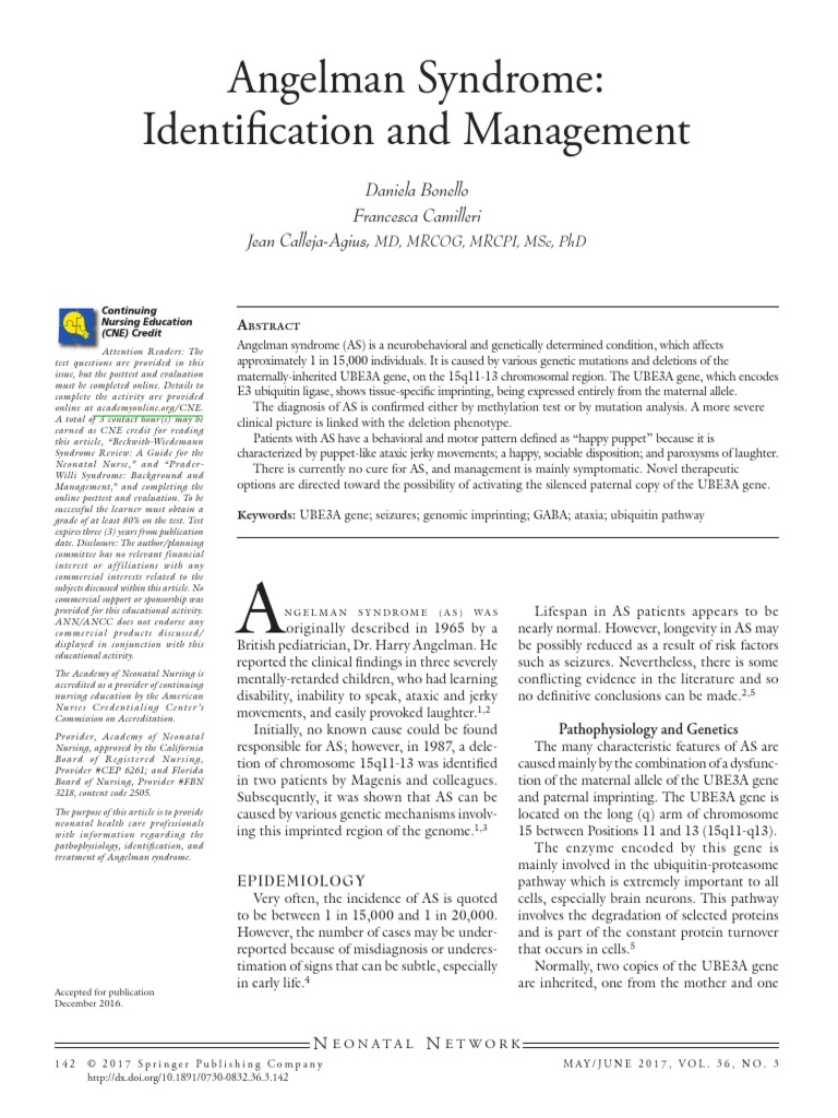 Angelman Syndrome - Identification and Management | PDF | Biology ...