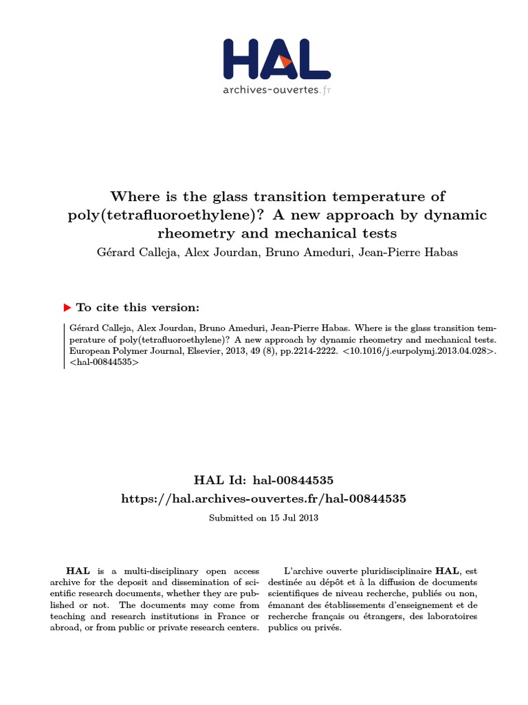 PTFE Glass Transition | PDF | Polymers | Rheology