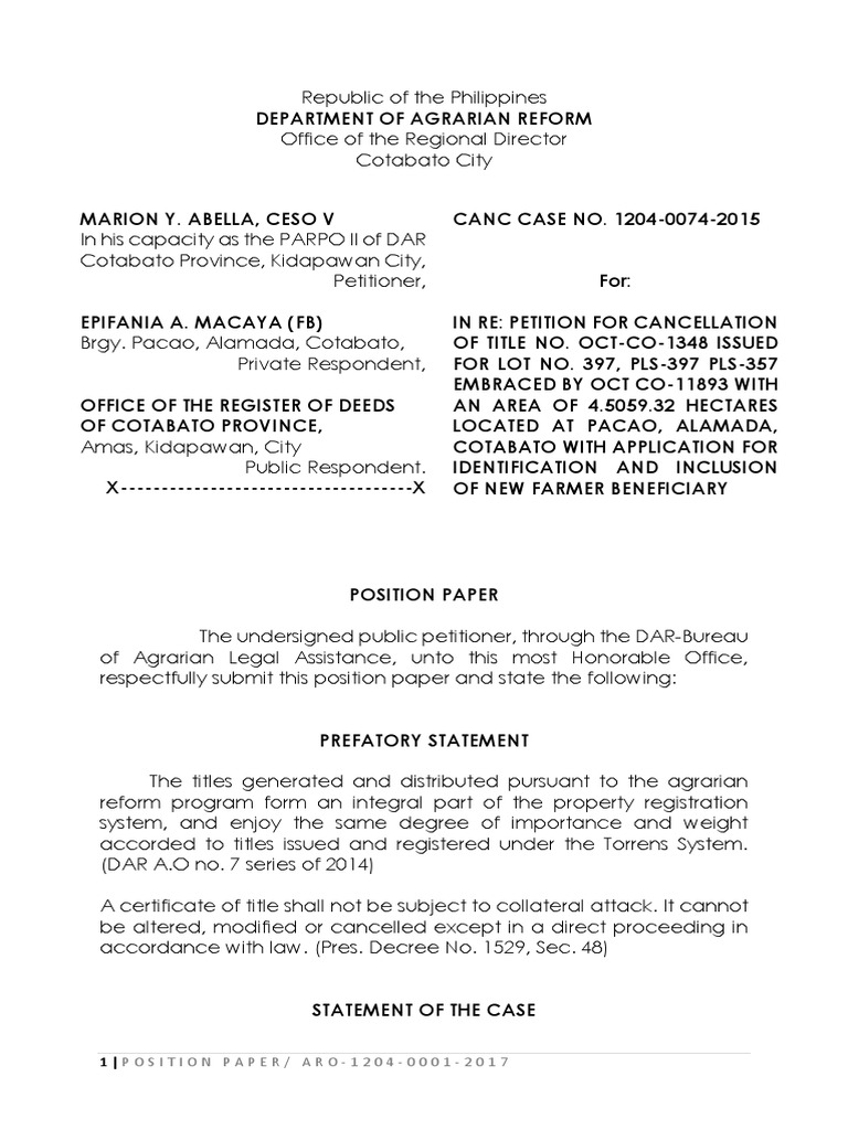 Agrarian Reform Case: CLOA Cancellation | PDF | Service Of Process ...