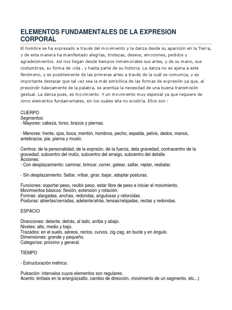 Elementos Clave de la Expresión Corporal | PDF | Movimiento (física ...