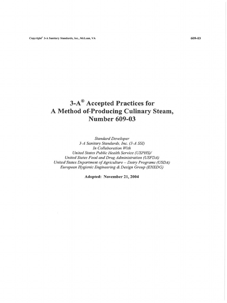 Culinary Grade Steam 3A Standard 609-03 | PDF