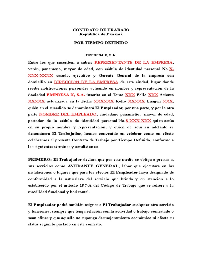 Contrato de Trabajo por Tiempo Definido | PDF | Pagos | Salario