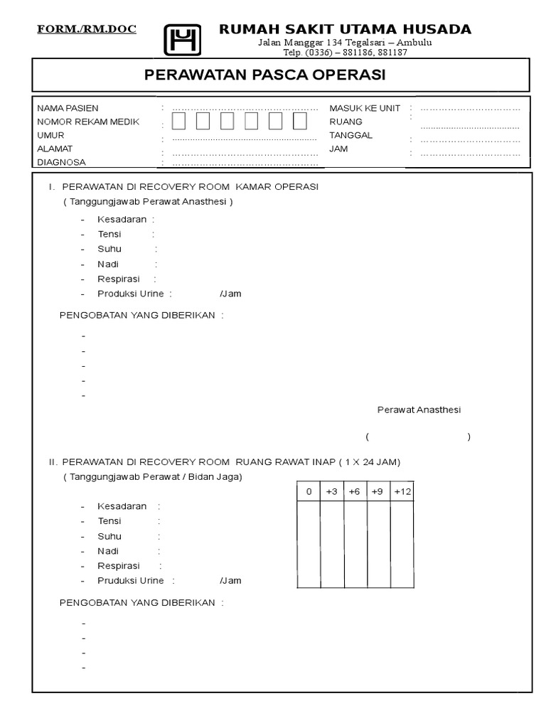 Form Perawatan Pasca Operasi | PDF
