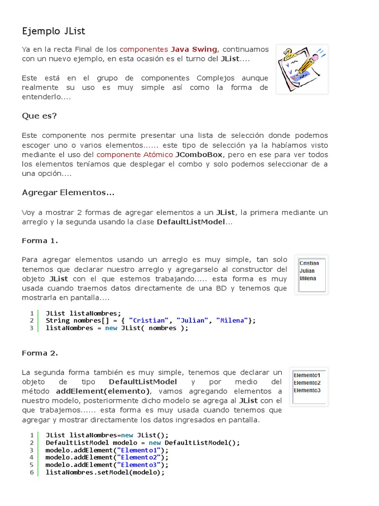 Ejemplo JList | PDF | Java (lenguaje de programación) | Informática