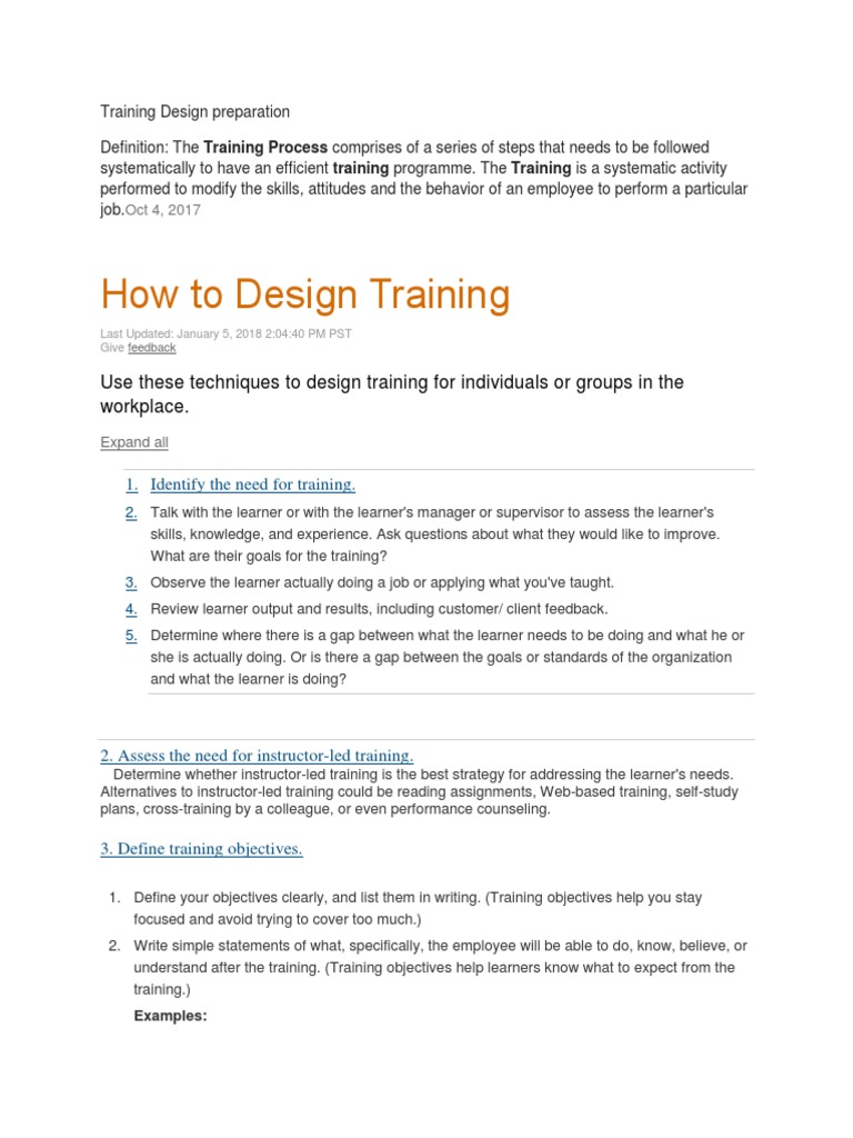 Training Design Preparation | PDF | Education Theory | Learning
