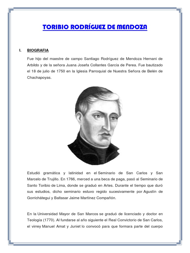 Biografía de Toribio Rodríguez de Mendoza | PDF | América del Sur | Perú