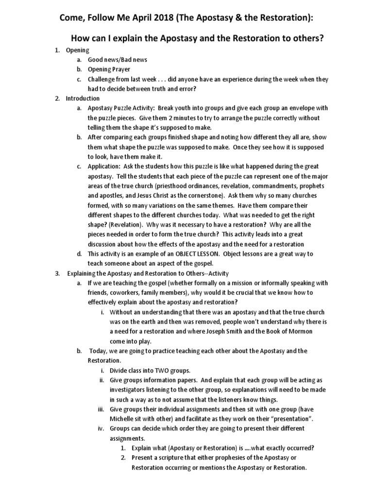 CFMe April 2018 Explaining The Apostasy & Restoration To Others | PDF ...