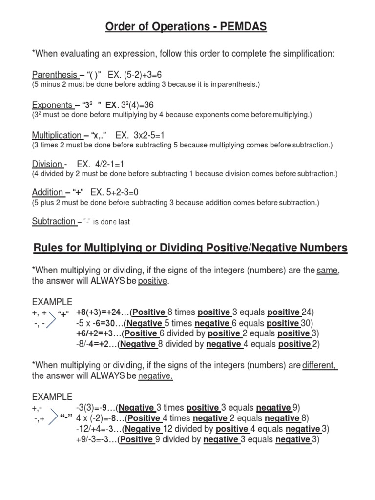Order of Operations PEMDAS 2 | PDF | Fraction (Mathematics) | Division ...