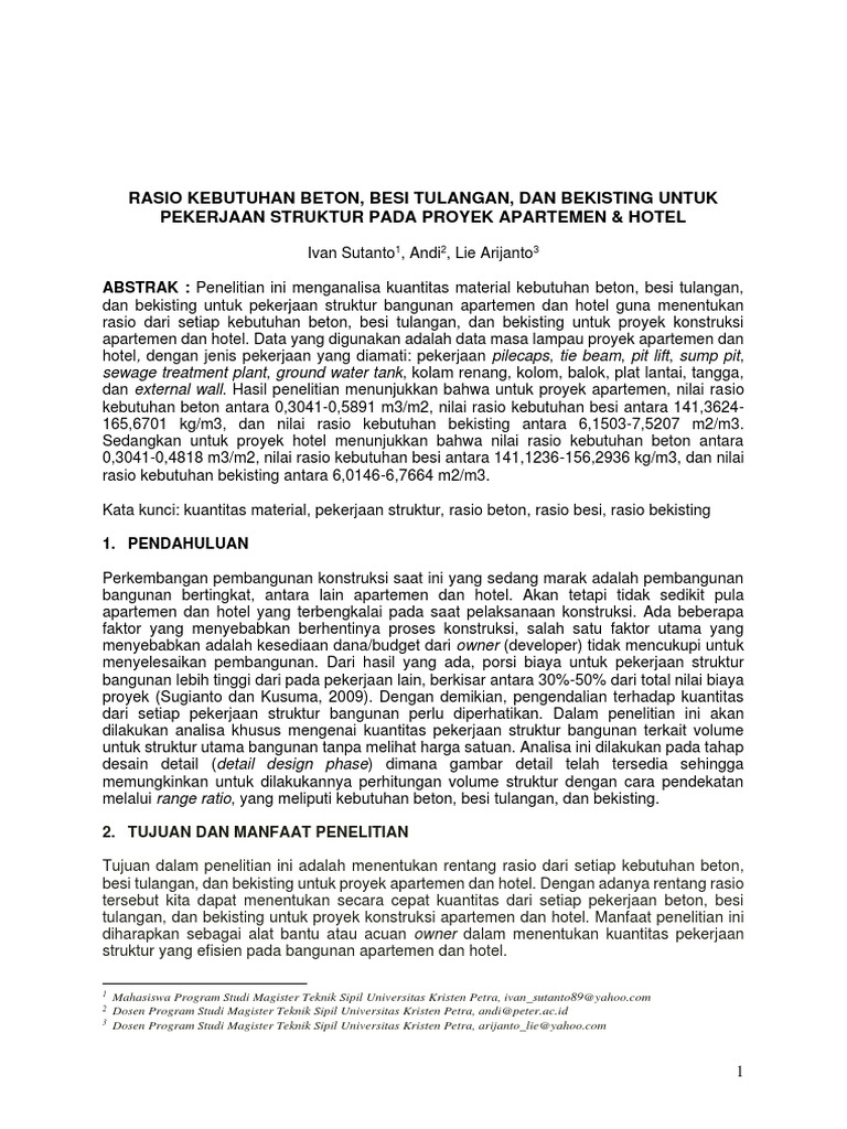 ID Rasio Kebutuhan Beton Besi Tulangan Dan | PDF